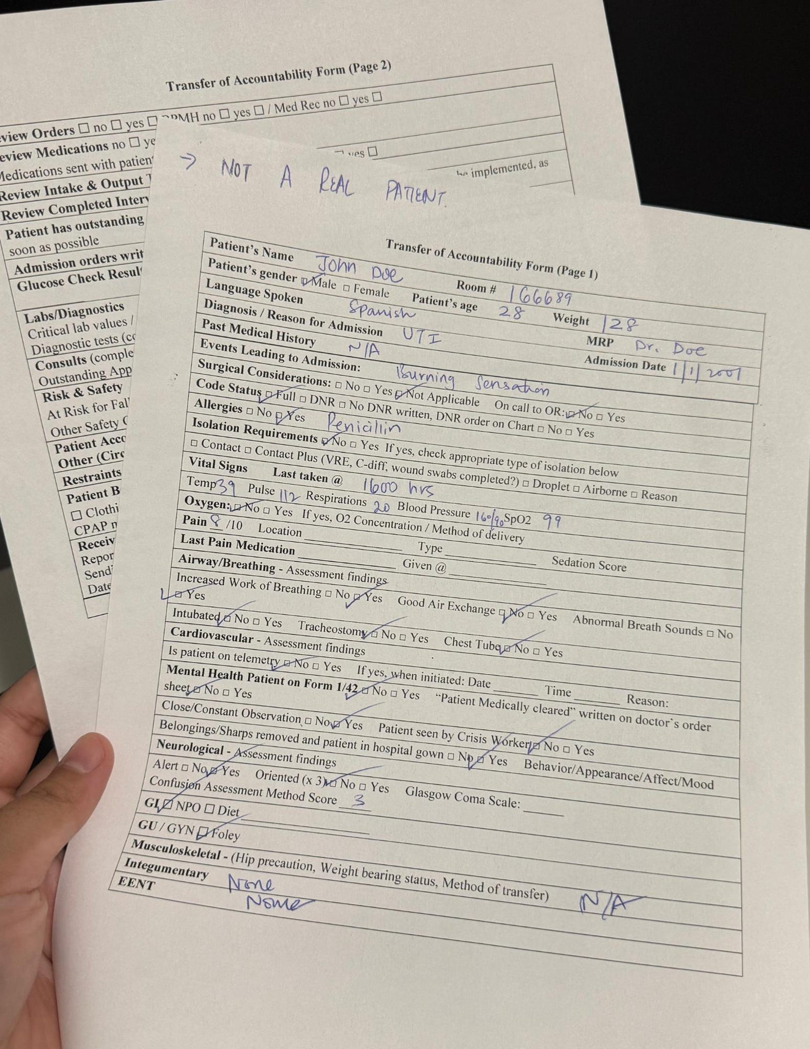 Patient Transfer of Accountability Printable Pdf Form, Nurse Handover ...