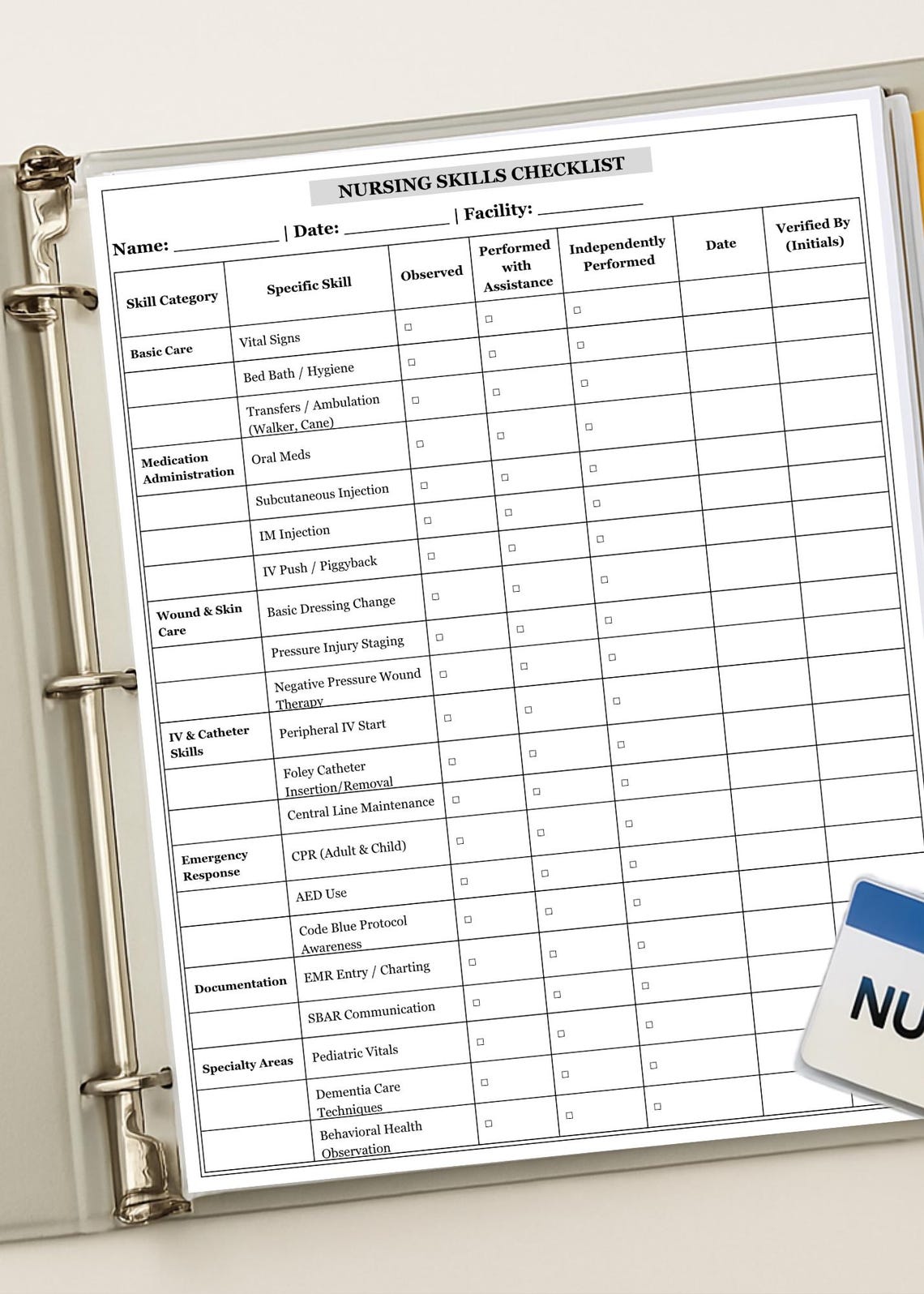 Editable Nursing Skills Checklist Template, Printable Nursing Skills ...
