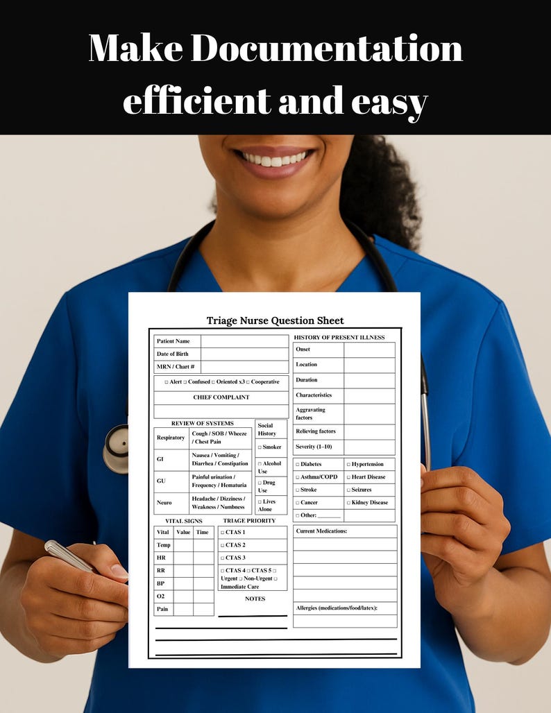 Triage Nurse Question Sheet, Printable Emerge Nurse Report Sheet PDF ...