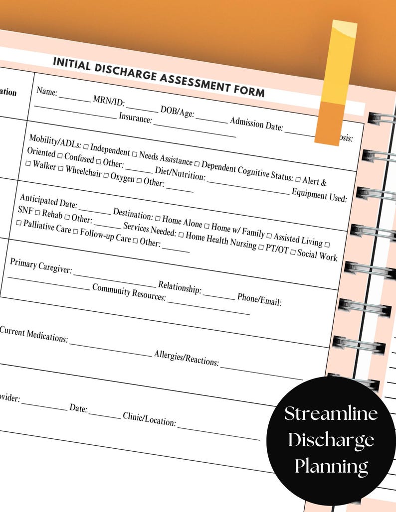 Inpatient Case Manager Initial Discharge Assessment Form, Hospital Discharge Planning Printable ...