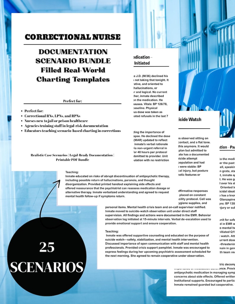 Correctional Nurse Charting Bundle, Prison Nurse Documentation Pdf ...