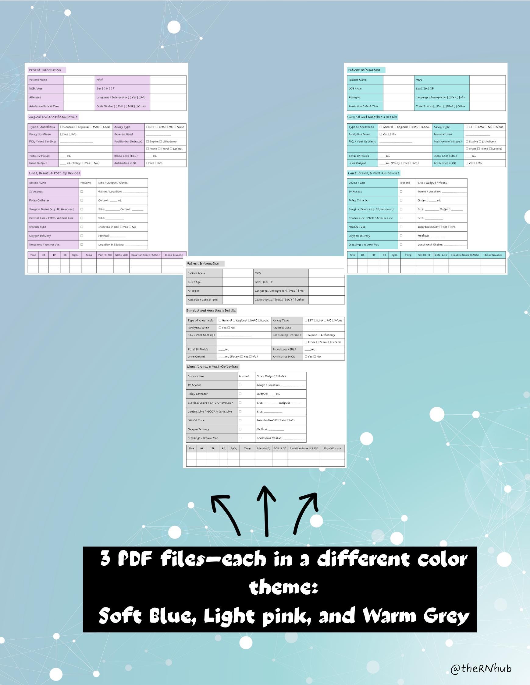 PACU Nurse Report Sheet, Pacu Nursing Printable Report Sheet, Digital ...