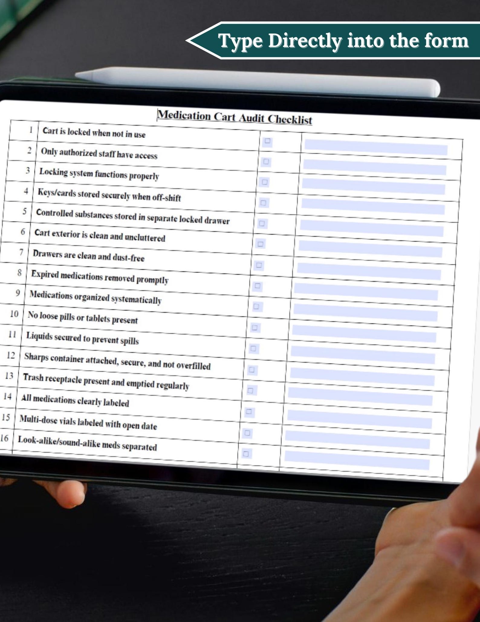 Medication Cart Audit Checklist, Fillable PDF, Nursing Form, LTC ...