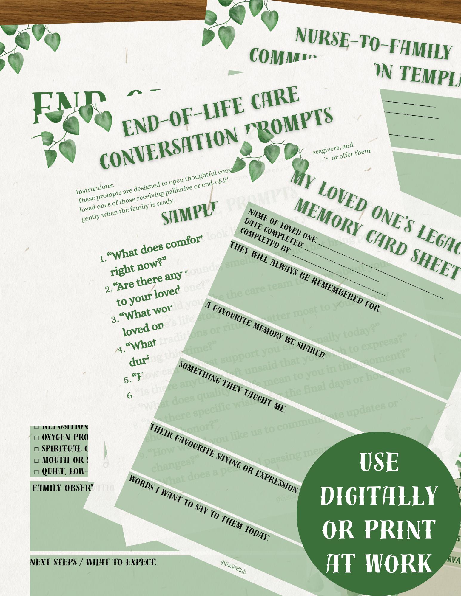End-of-life Care Prompts, Nurse Reflection Cards, Palliative ...