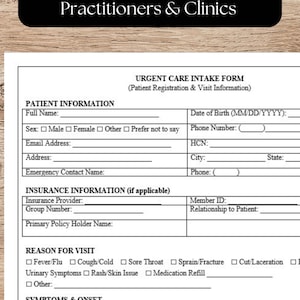 Printable Urgent Care New Patient Registration Form for Walk in Clinics ...