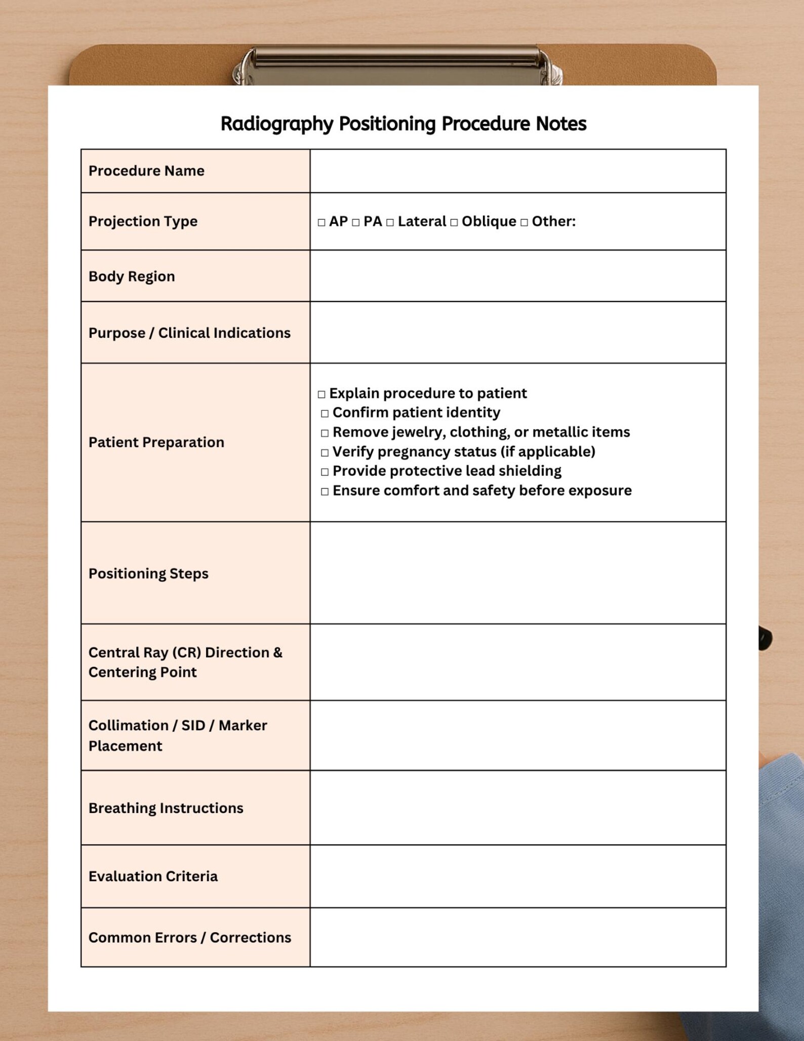Radiography Positioning Procedure Notes Template – Editable Canva Form ...