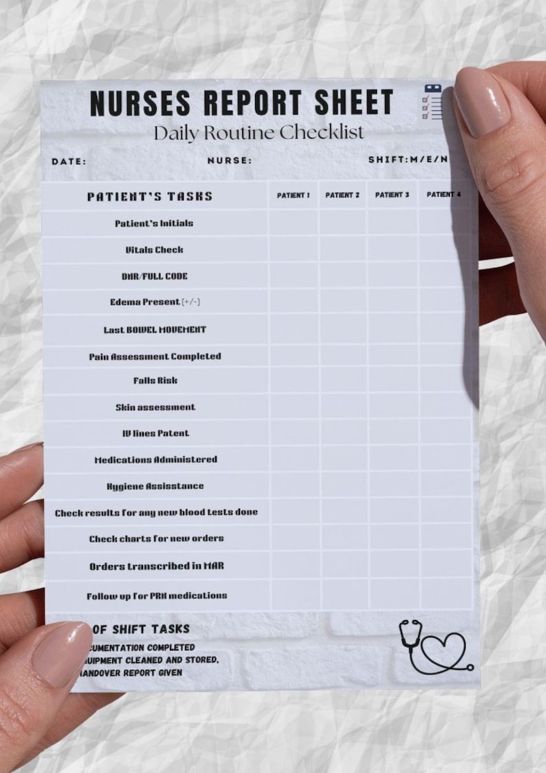 Nurses Daily Routine Checklist | Printable Nurse Report Sheet Template ...