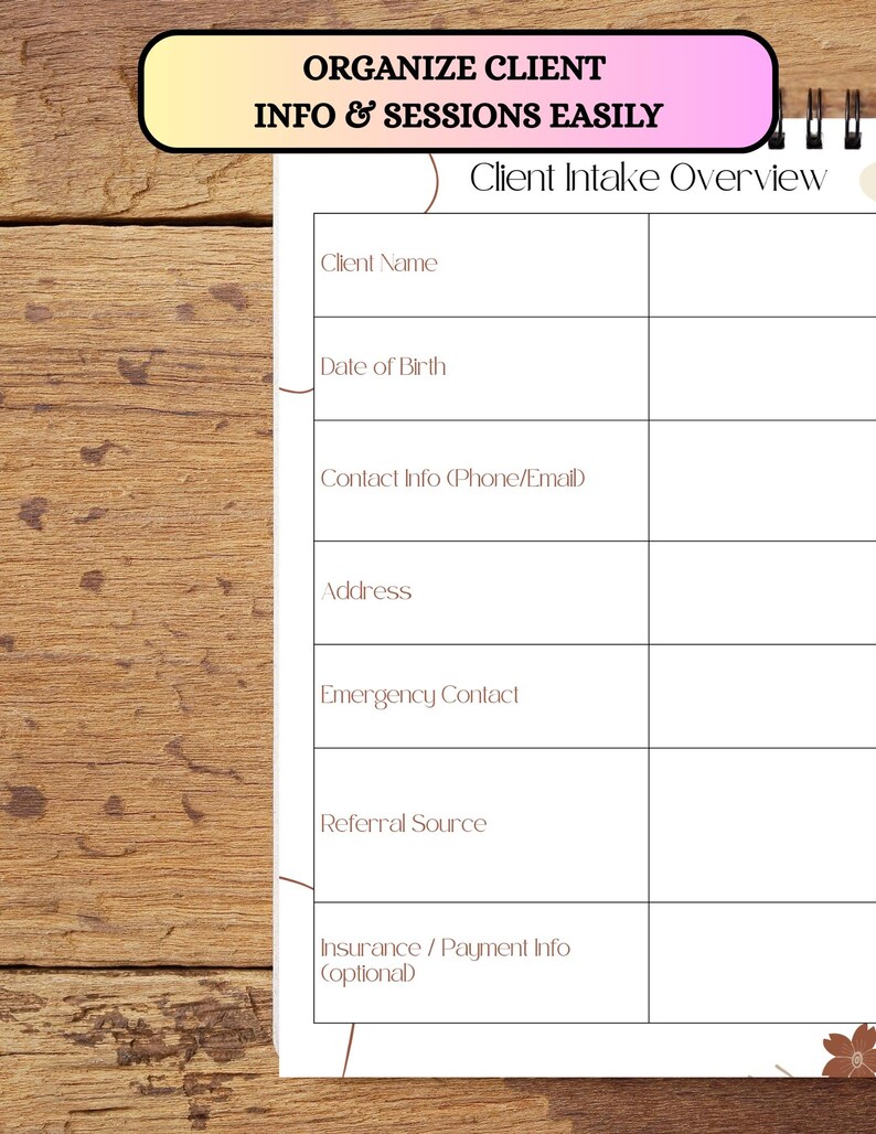 Client Information Organizer for Counselors, 5-page Therapy Intake ...