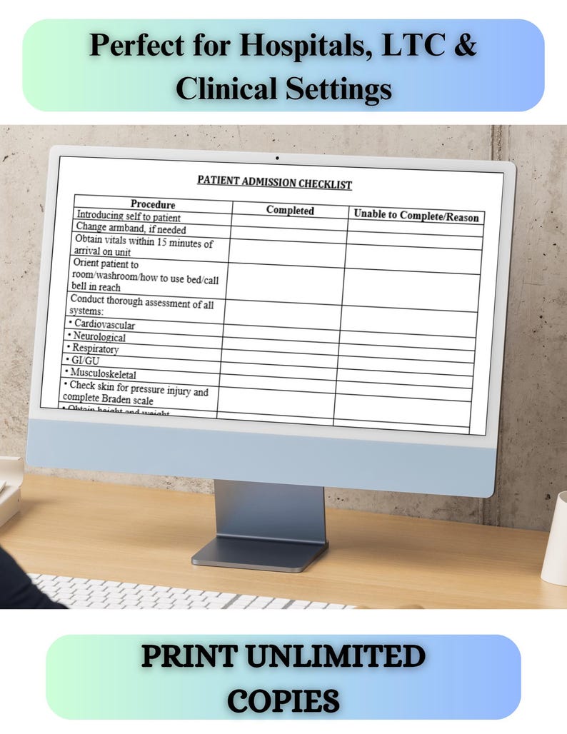 Patient Admission Checklist Template for Nurses, Editable Word Document ...