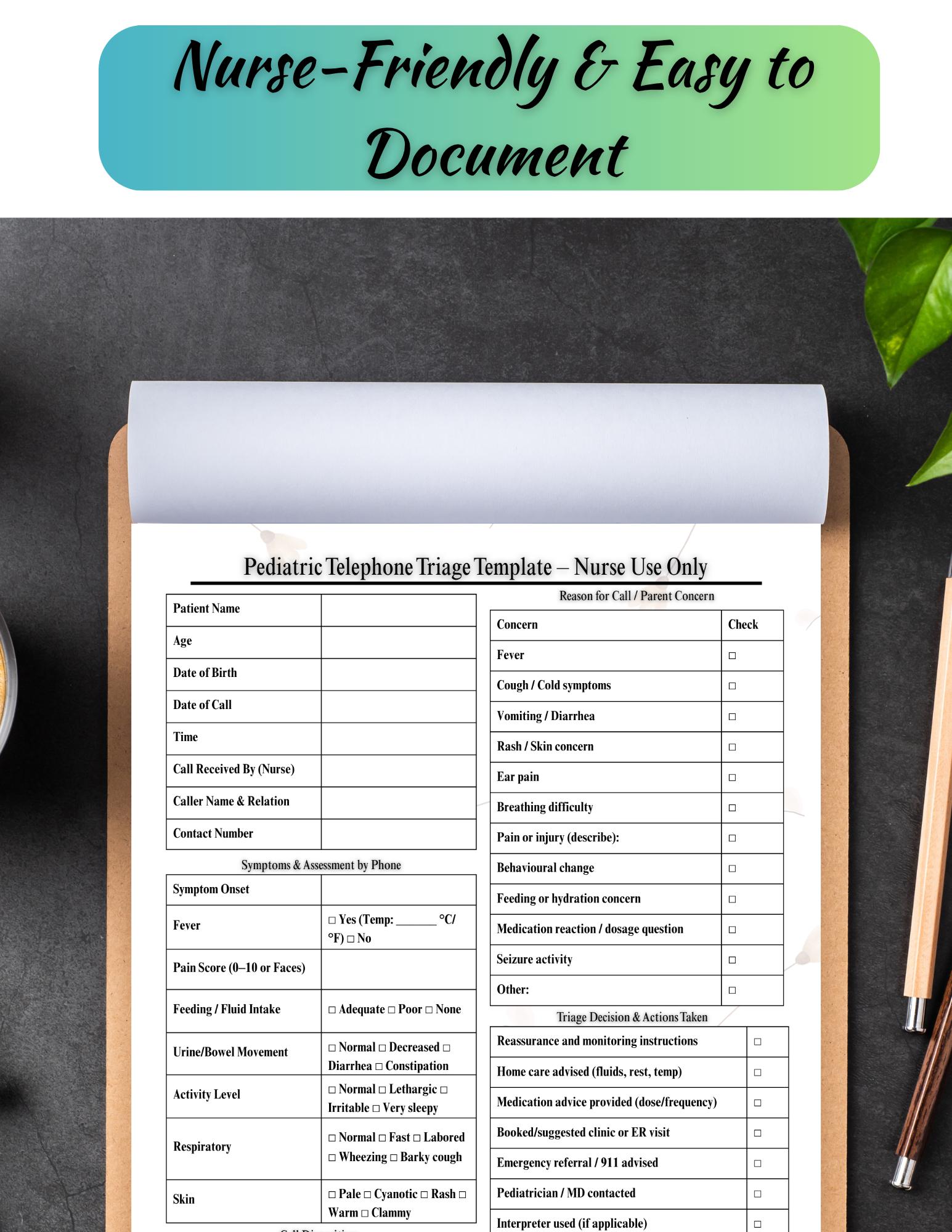 Telephone Triage Worksheet + Call Log – Non Editable PDF for Clinic ...