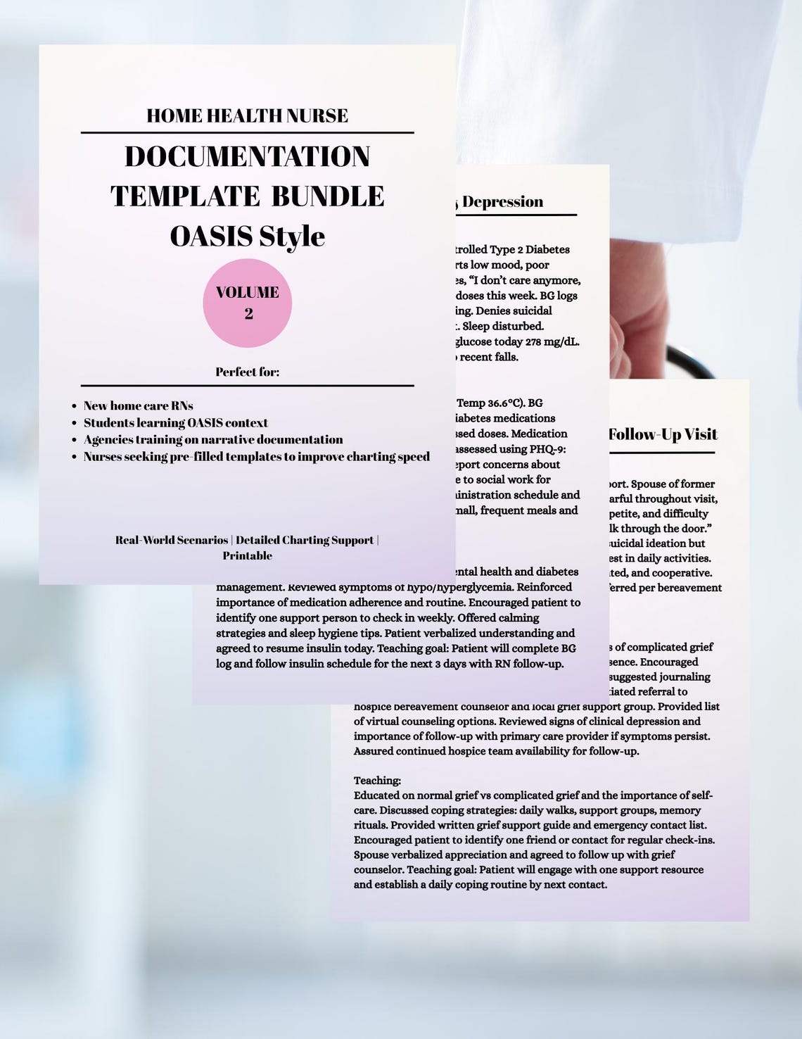 Home Health Nursing Notes Bundle, Printable Charting Templates, 25 Real ...