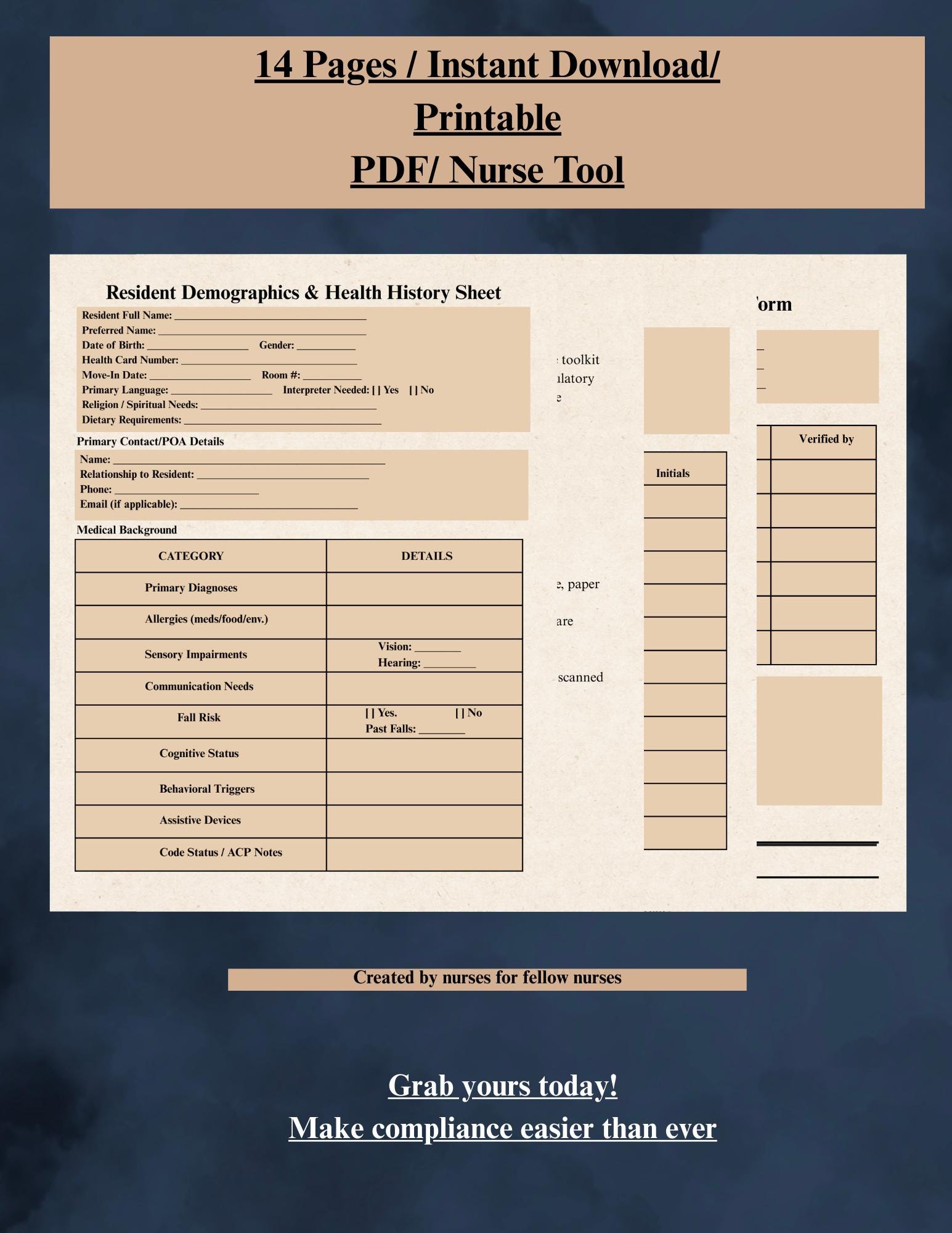 Admission Compliance Checklist Bundle, LTC, Retirement Home Forms, New ...
