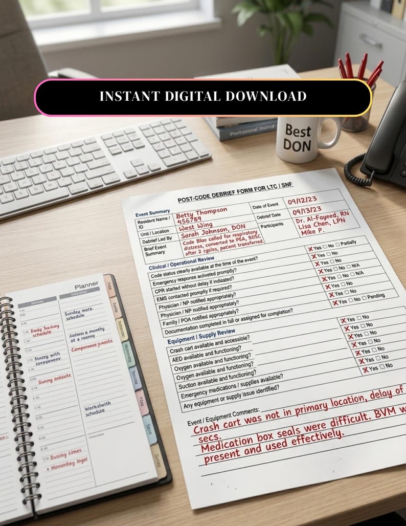 Editable Code Blue Template for SNF and LTC , Post Code Debrief Form ...