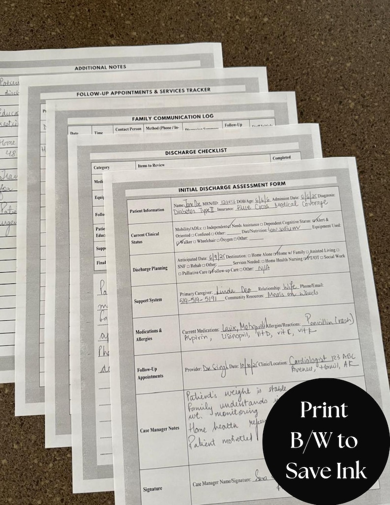 Inpatient Case Manager Initial Discharge Assessment Form, Hospital ...