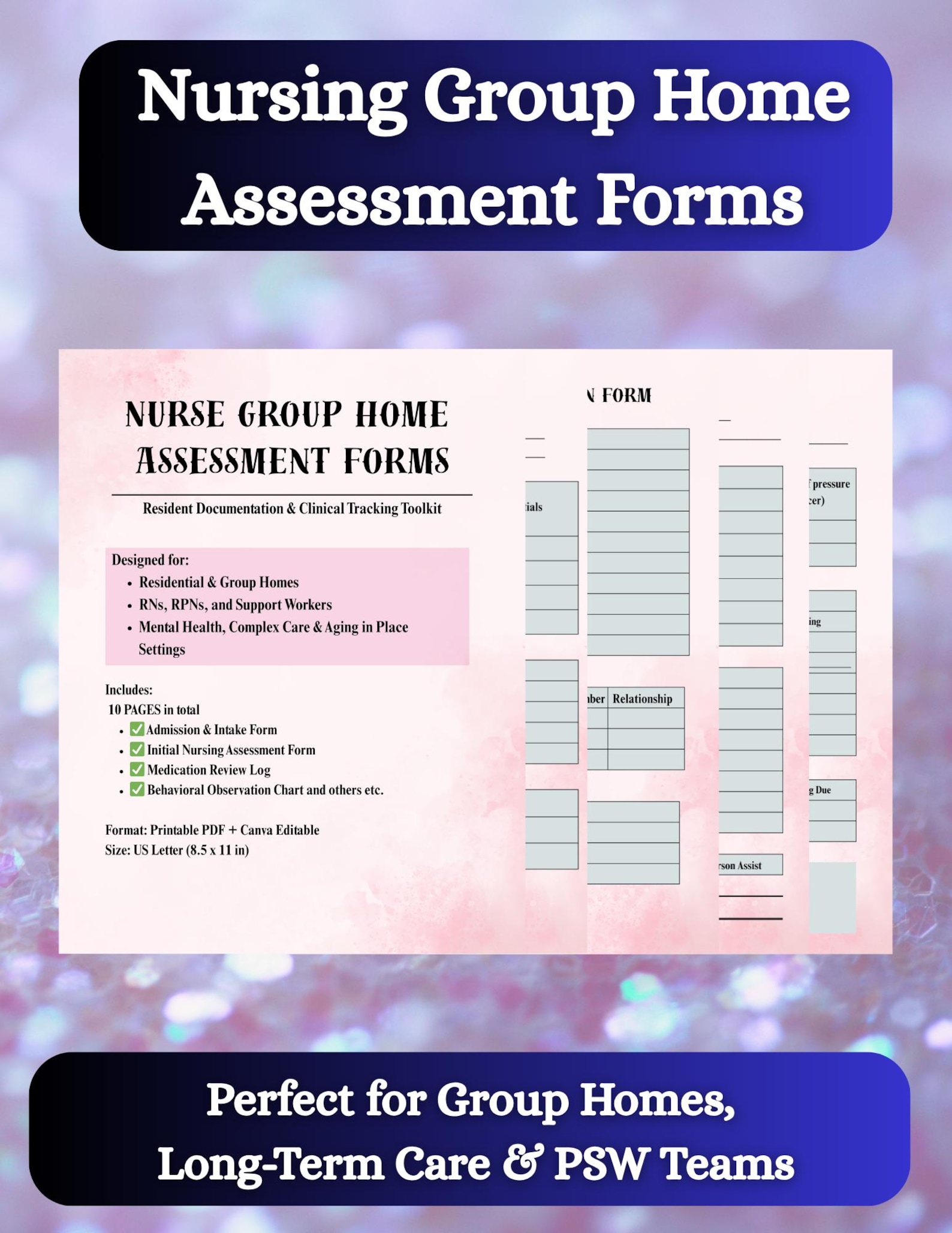Nurse Group Home Assessment Forms Bundle, Printable Care Plan Templates ...