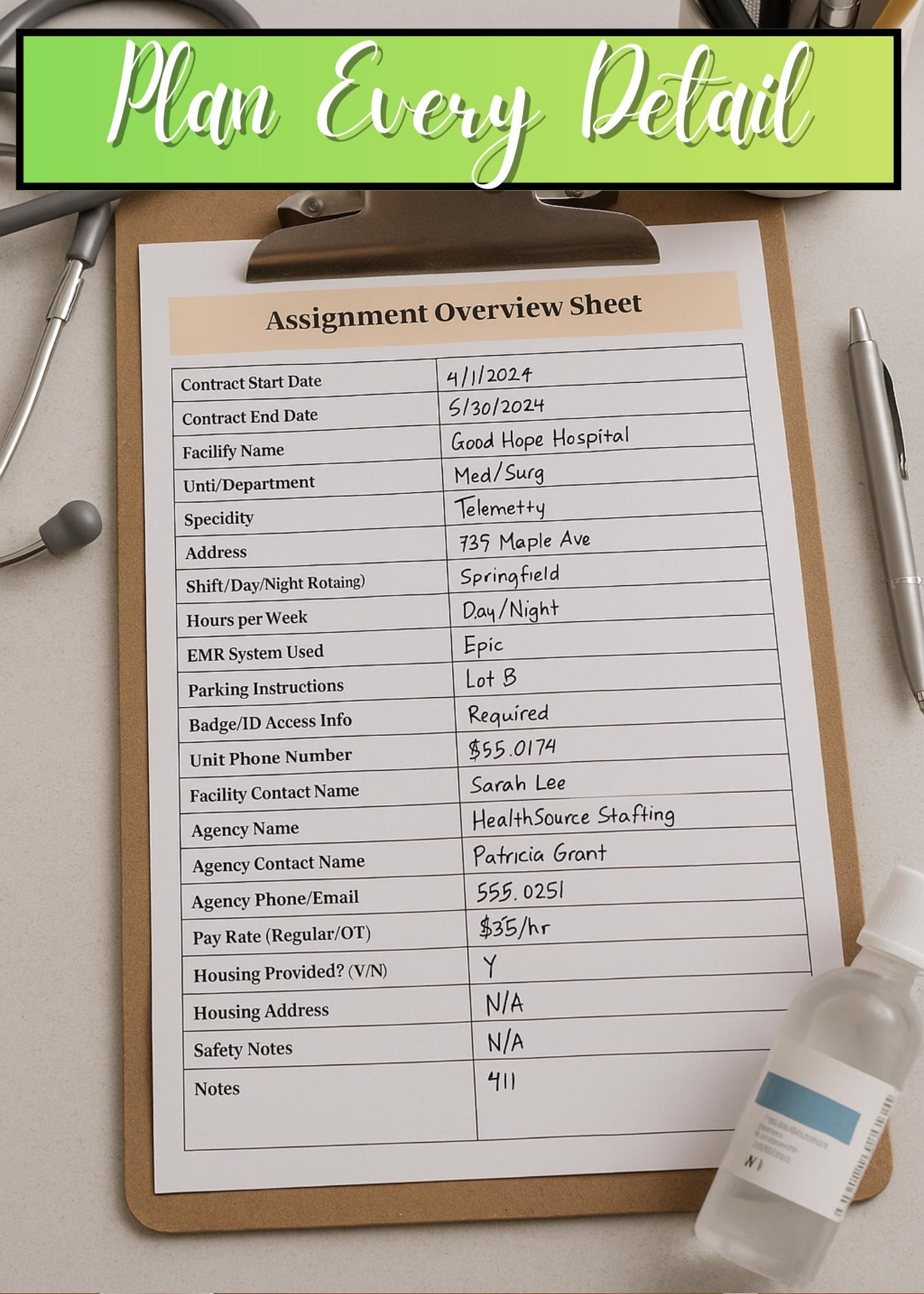 Travel Nurse Forms , Assignment Sheets for Nurses, Trvale Nurse Tracker ...