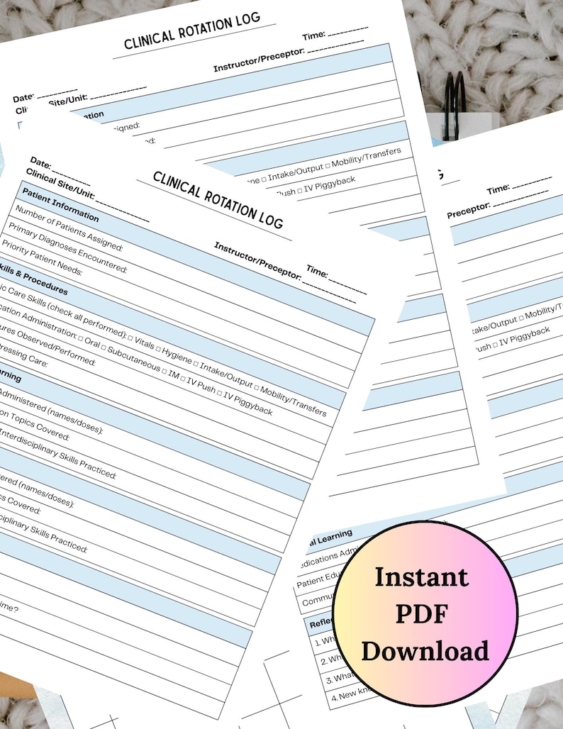 Clinical Rotation Log Printable, Nursing Student Clinical Log Sheet PDF, Skills & Reflection ...
