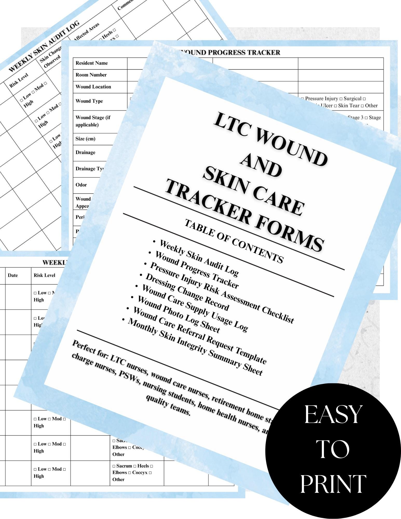 Wound Care Documentation Forms for Nurses, Printable Skin Integrity ...