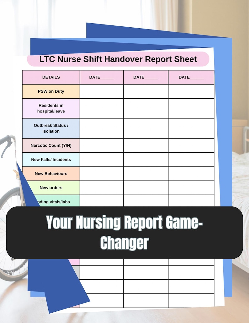 LTC Nurse Shift Handover Report Sheet | Printable Nurse Report Template ...