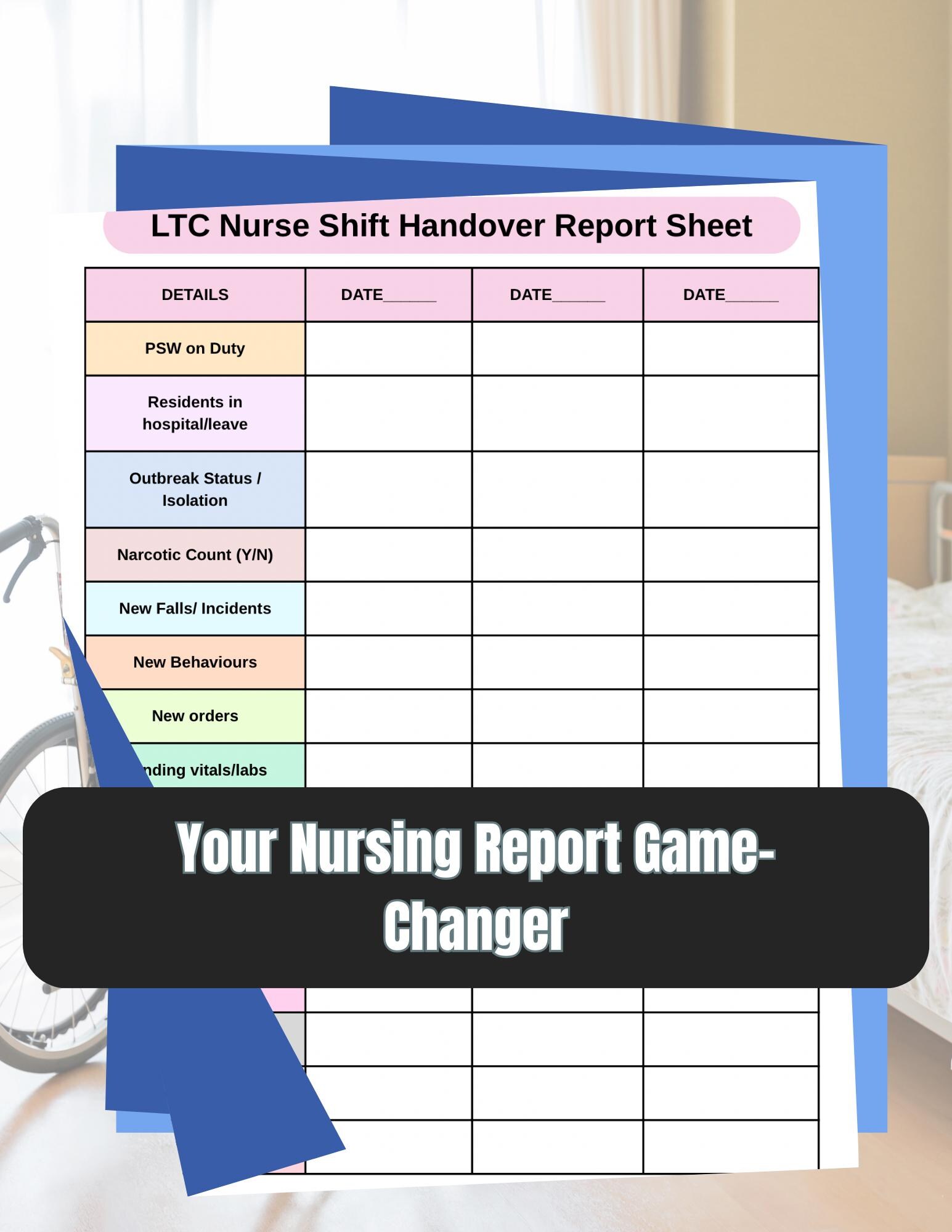 LTC Nurse Shift Handover Report Sheet | Printable Nurse Report Template ...