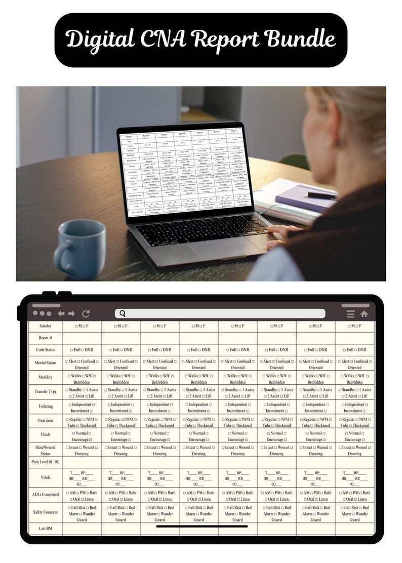 CNA Report Sheet Bundle, 2, 4, 8, 10 Patient Shift Log, Printable Nurse ...