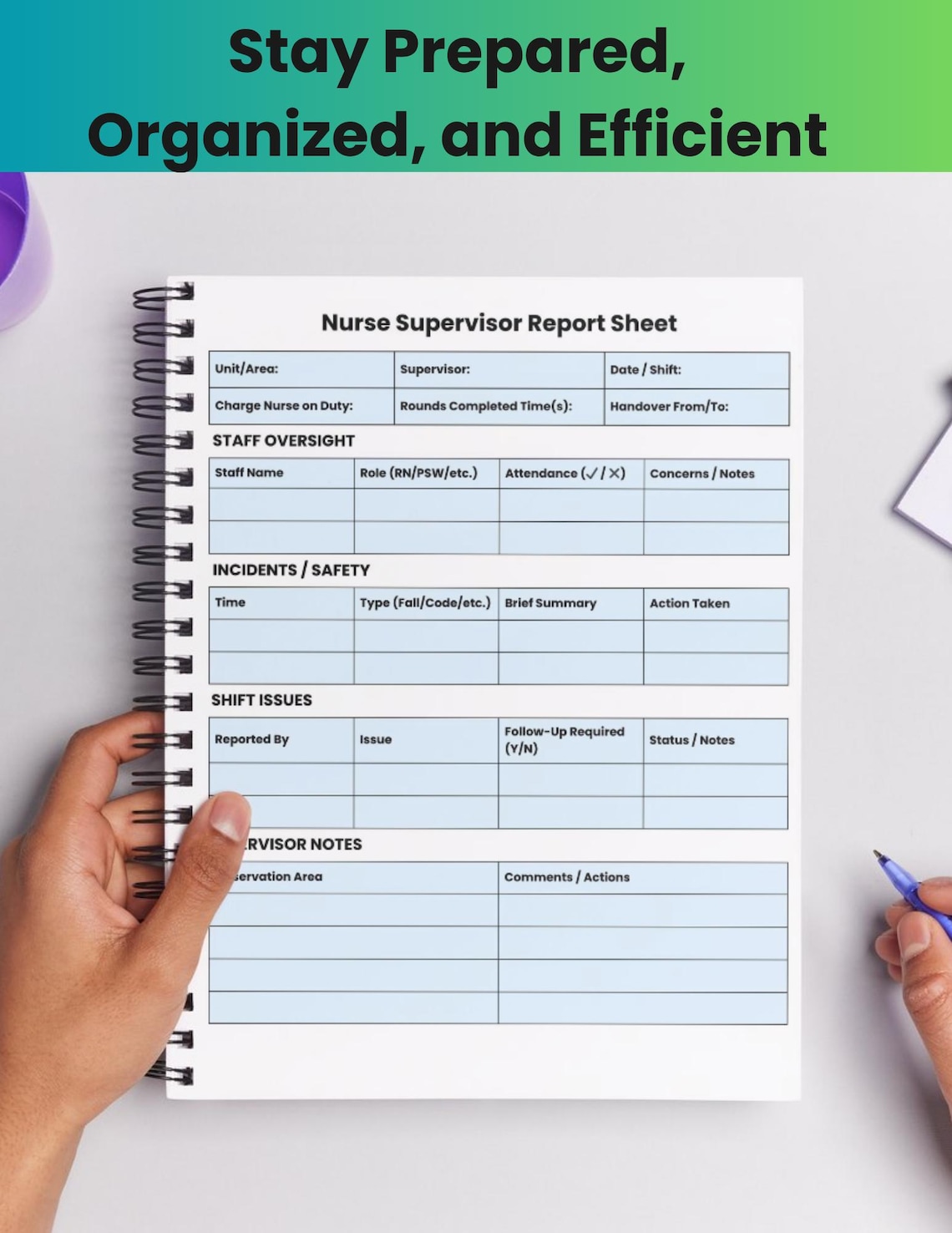 Nurse Supervisor Report Sheet, Printable PDF for Shift Handover ...