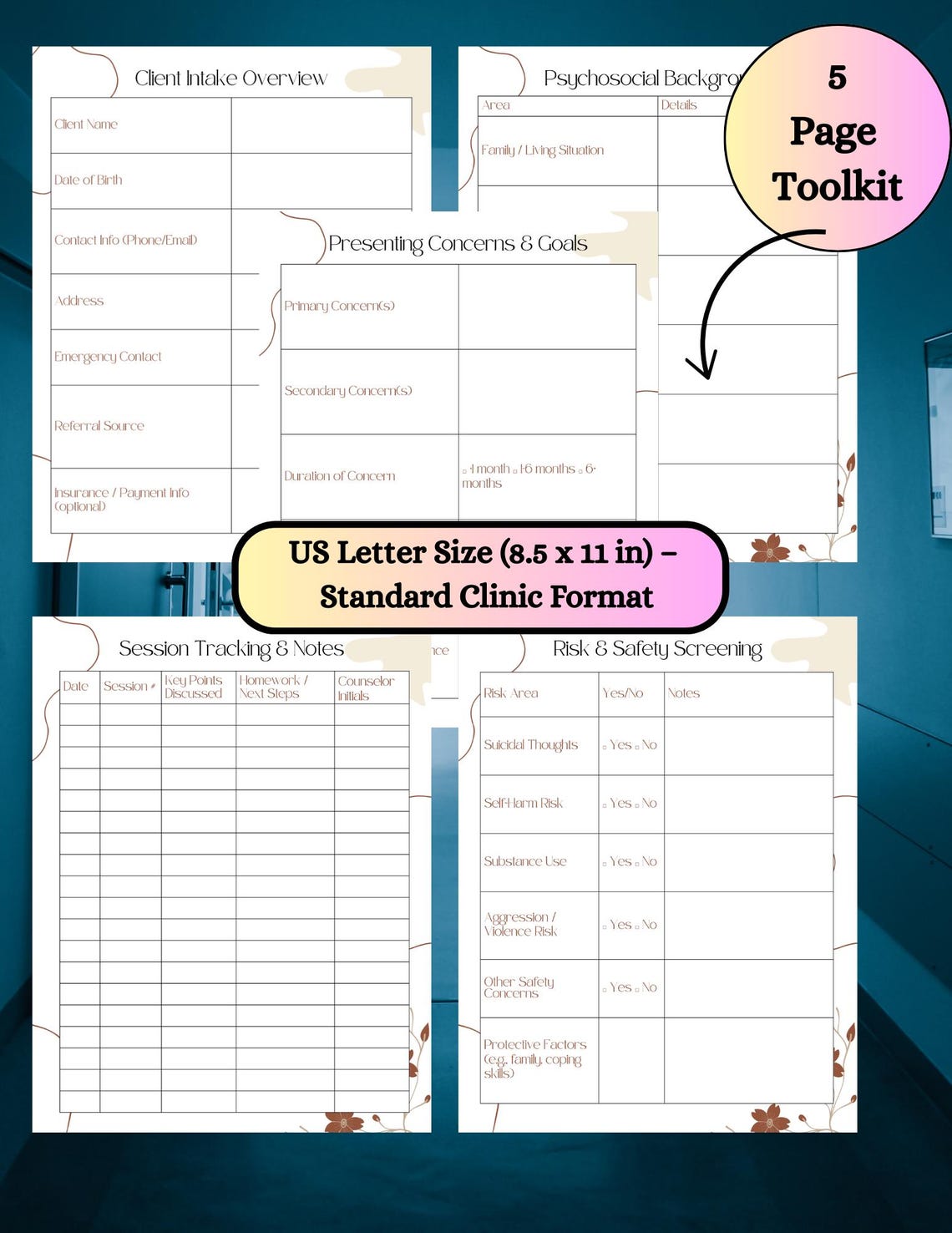 Client Information Organizer for Counselors, 5-page Therapy Intake ...
