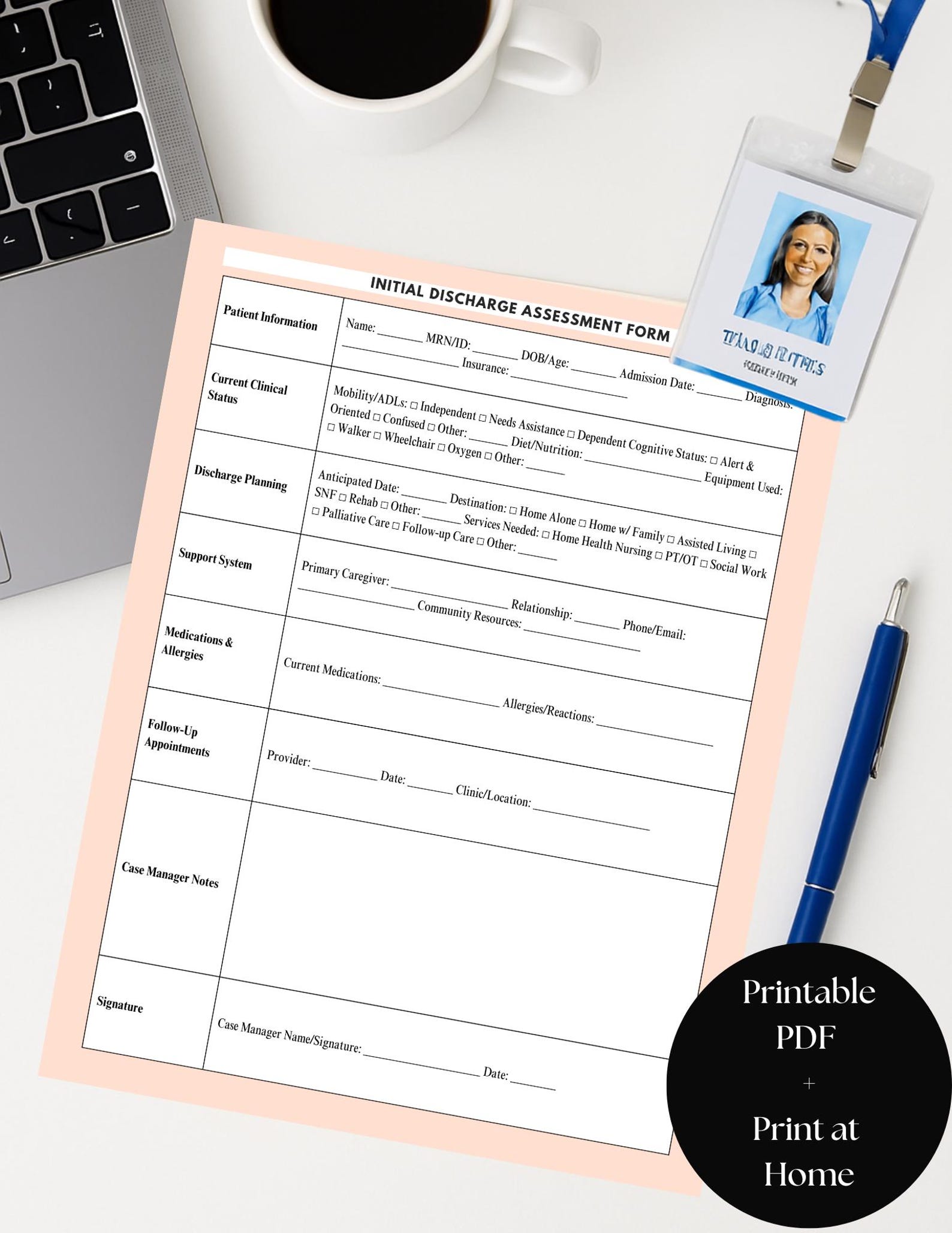 Inpatient Case Manager Initial Discharge Assessment Form, Hospital ...