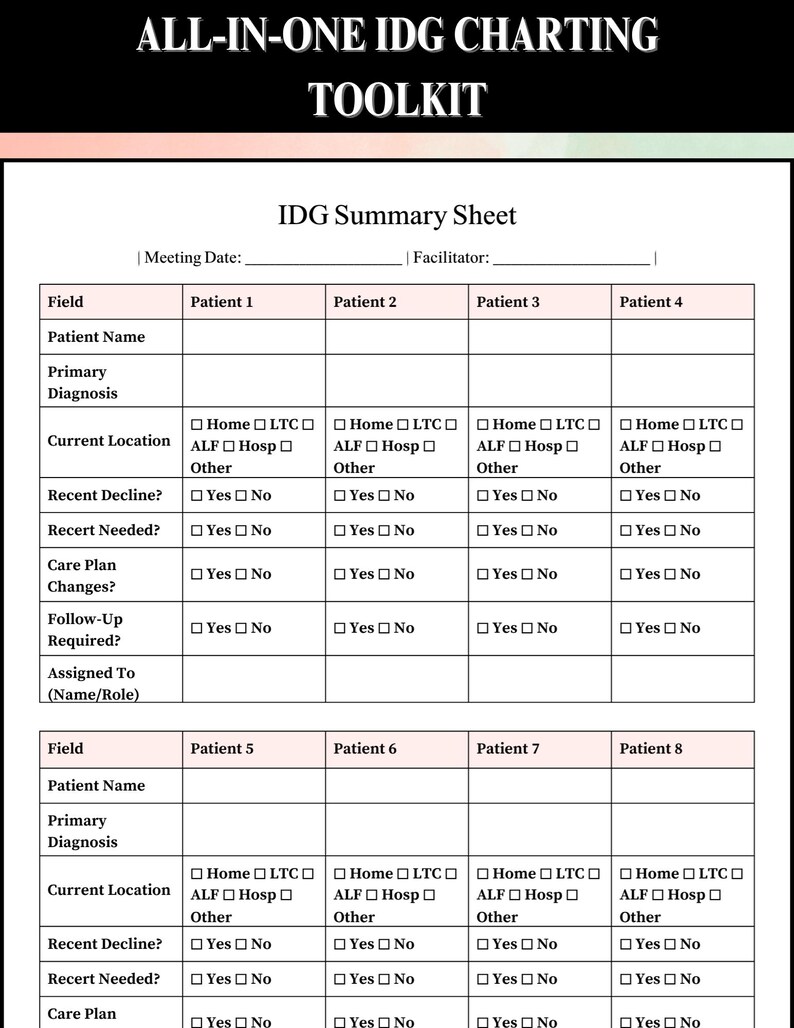 IDG Charting Toolkit for Hospice, Printable Interdisciplinary Forms for ...