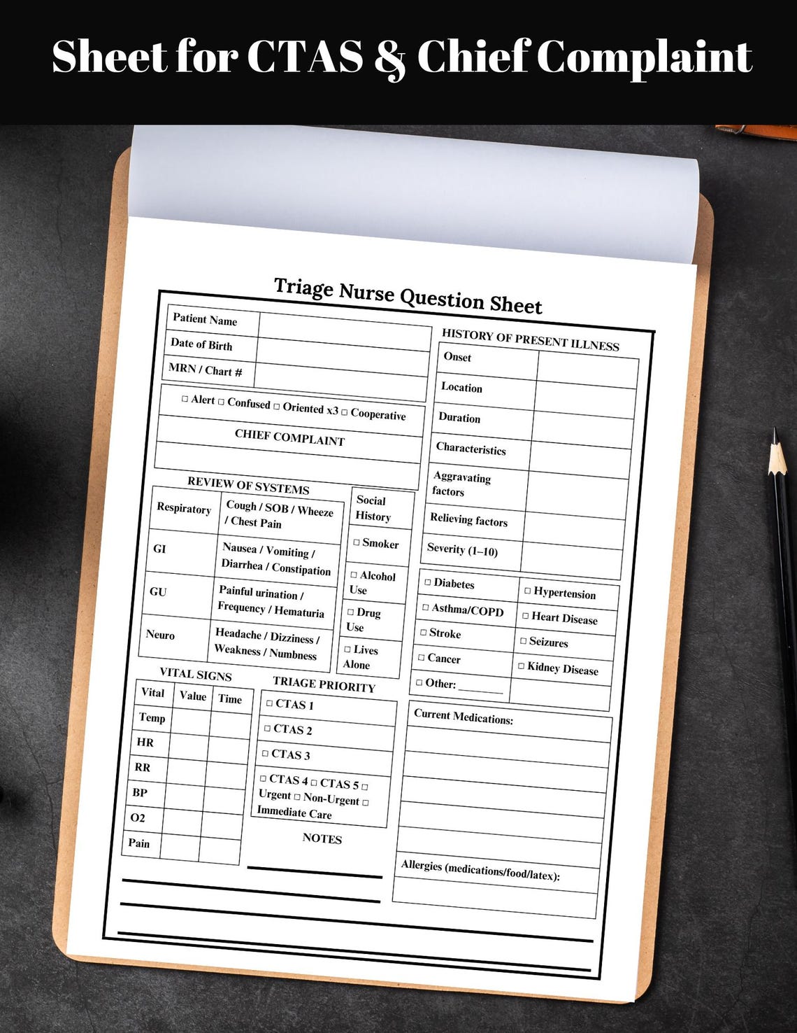 Triage Nurse Question Sheet, Printable Emerge Nurse Report Sheet PDF ...