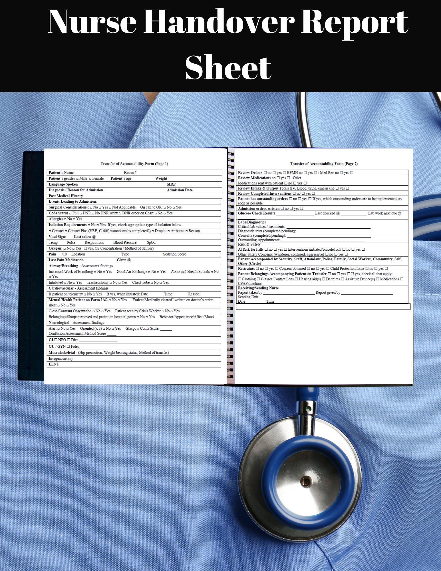 Patient Transfer of Accountability Printable Pdf Form, Nurse Handover ...