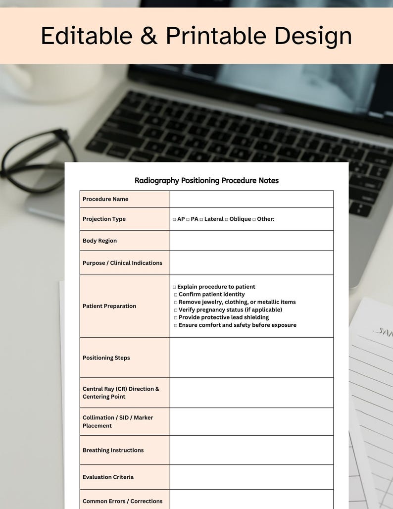 Radiography Positioning Procedure Notes Template – Editable Canva Form ...