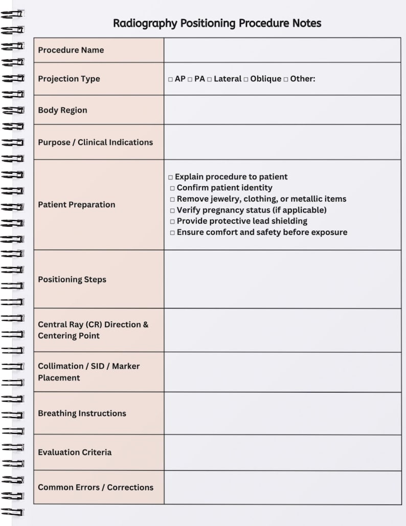Radiography Positioning Procedure Notes Template – Editable Canva Form ...