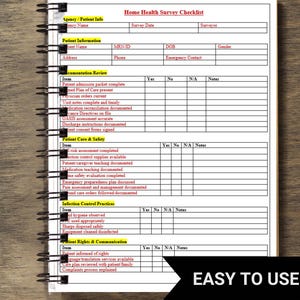 Home Health Survey Checklist, Editable Word Document, Nursing Form ...