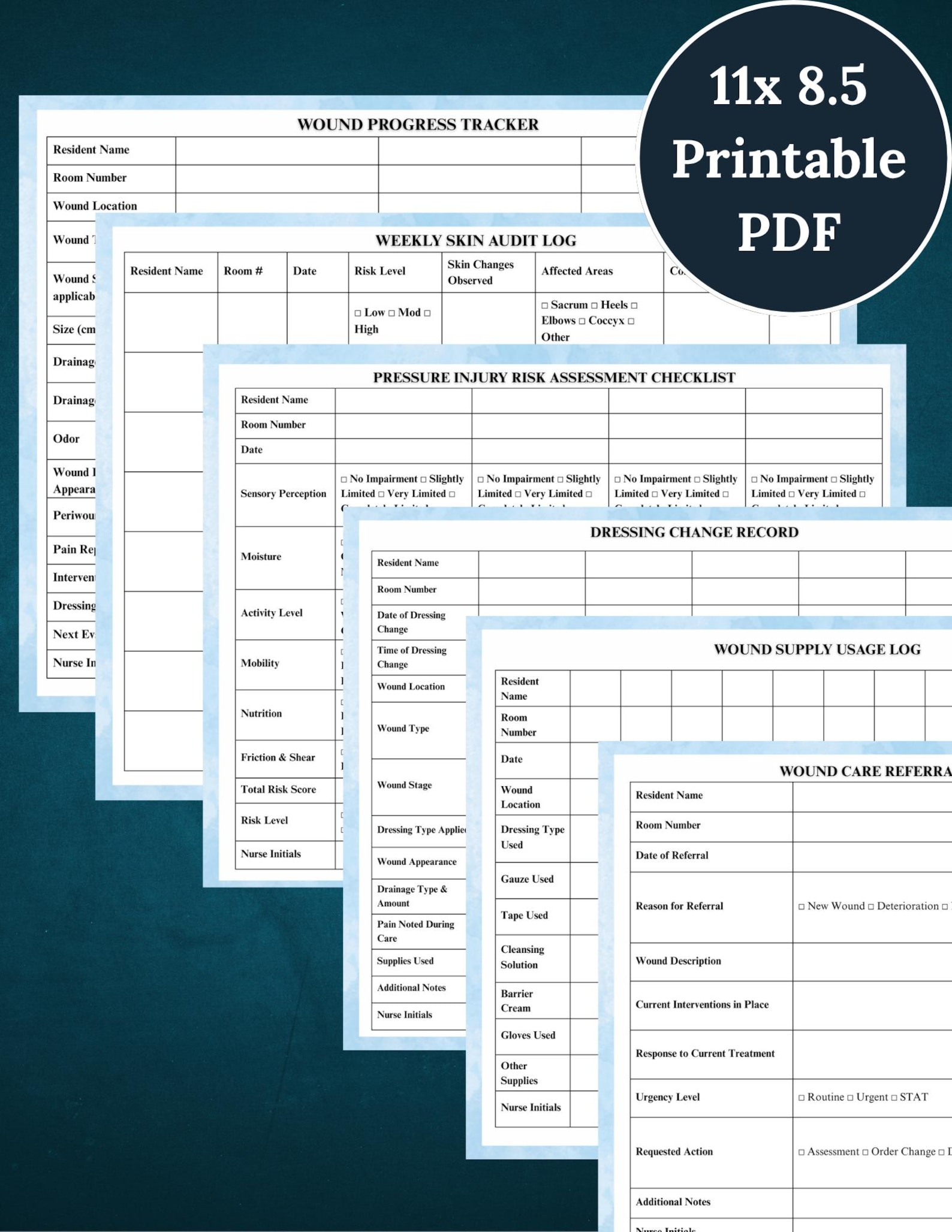 Wound Care Documentation Forms for Nurses, Printable Skin Integrity ...