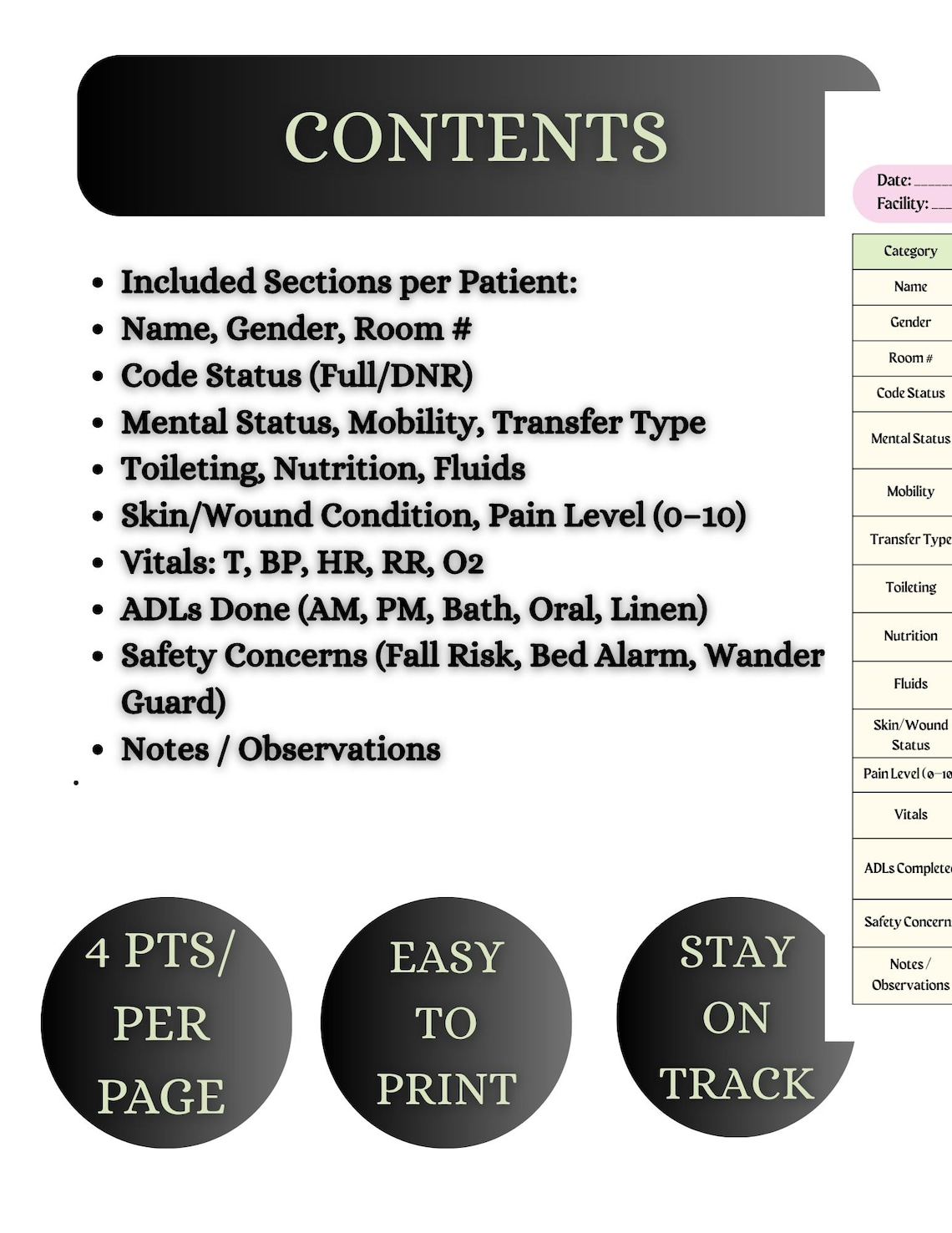 CNA Shift Report Sheet Printable, Certified Nursing Assistant Report ...