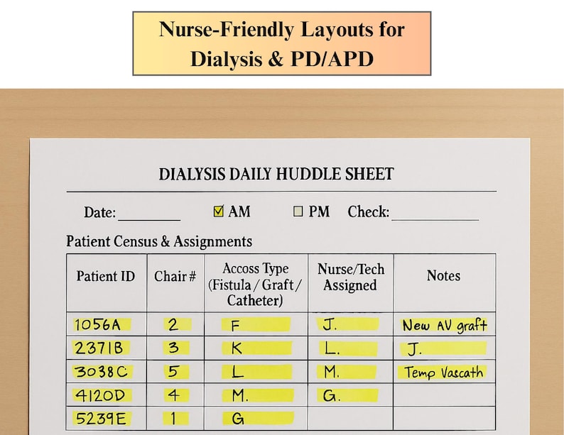 Printable Dialysis Huddle Sheet Bundle, Daily Shift Nurse Report Forms ...