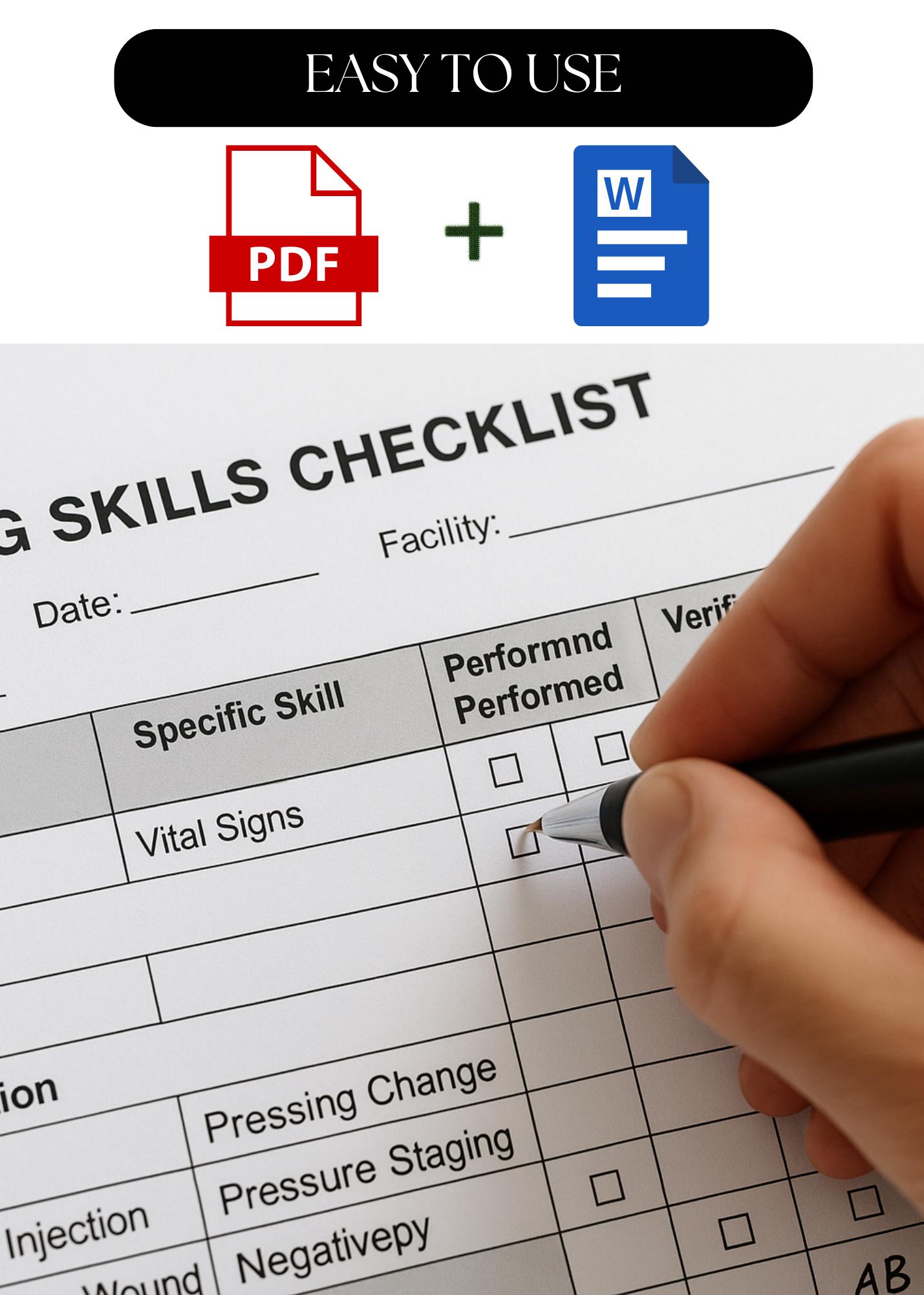 Editable Nursing Skills Checklist Template, Printable Nursing Skills Checklist Tracker, New Grad ...