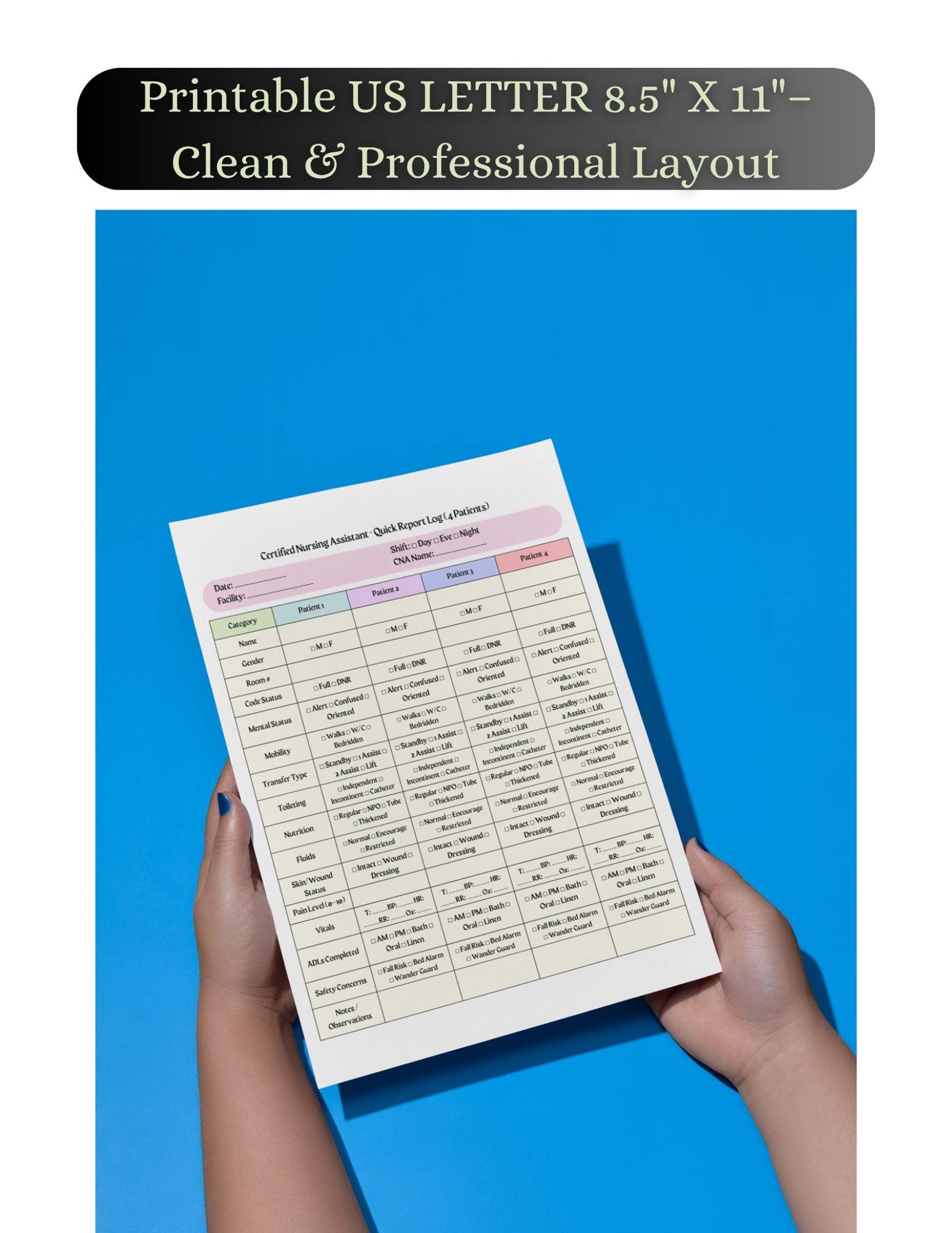 CNA Shift Report Sheet Printable, Certified Nursing Assistant Report ...