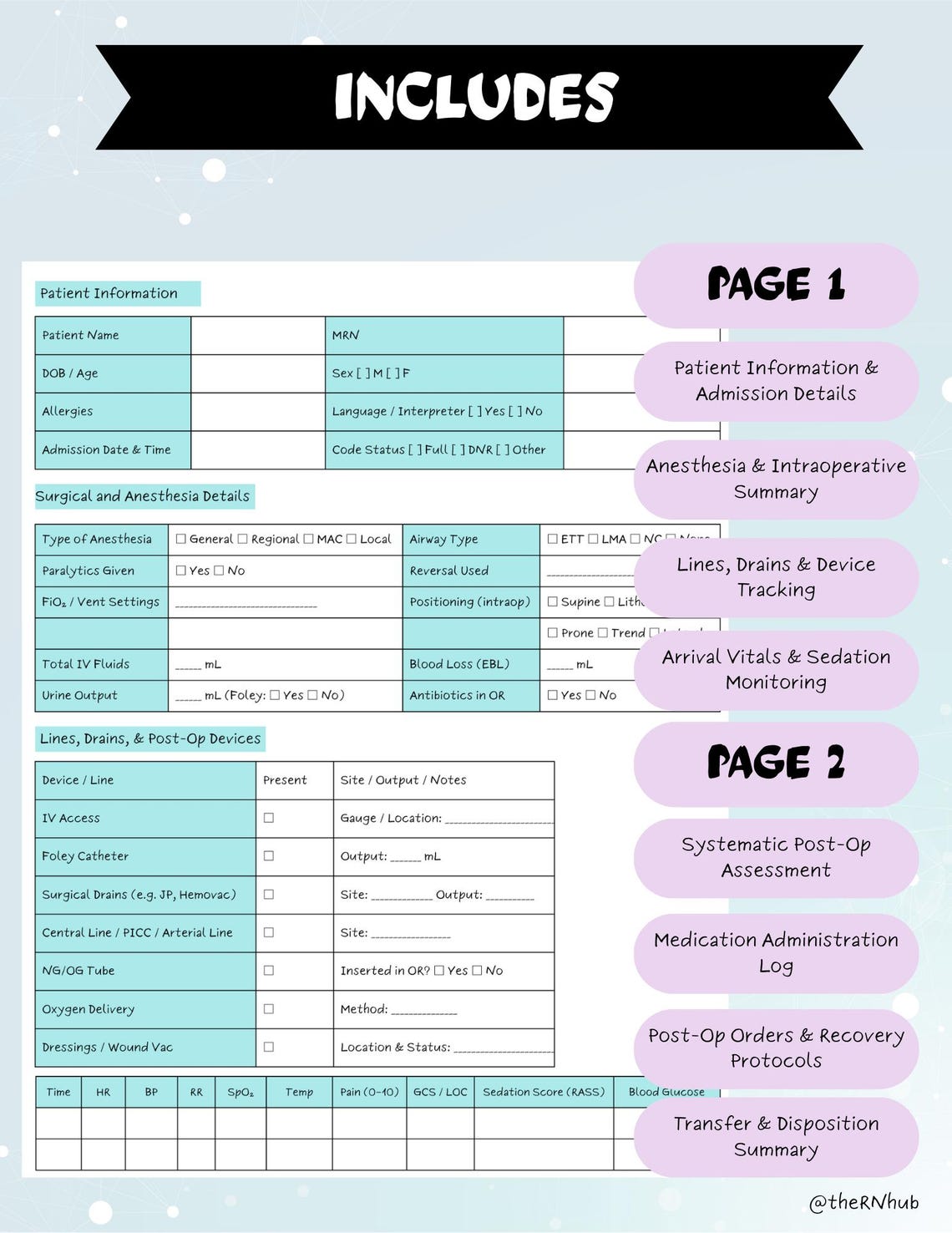 PACU Nurse Report Sheet, Pacu Nursing Printable Report Sheet, Digital ...