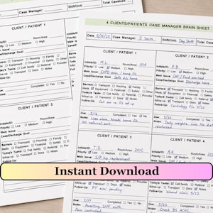 Case Manager Brain Sheet for 4 Clients, Editable Word Template and Case ...