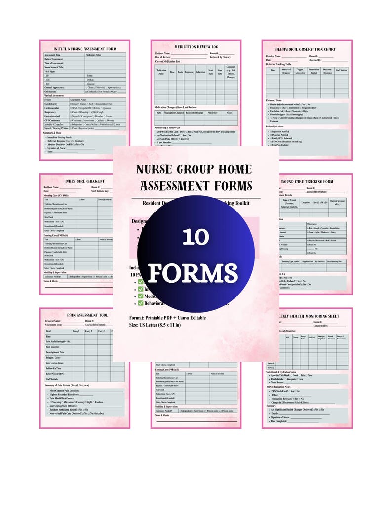 Nurse Group Home Assessment Forms Bundle, Printable Care Plan Templates ...