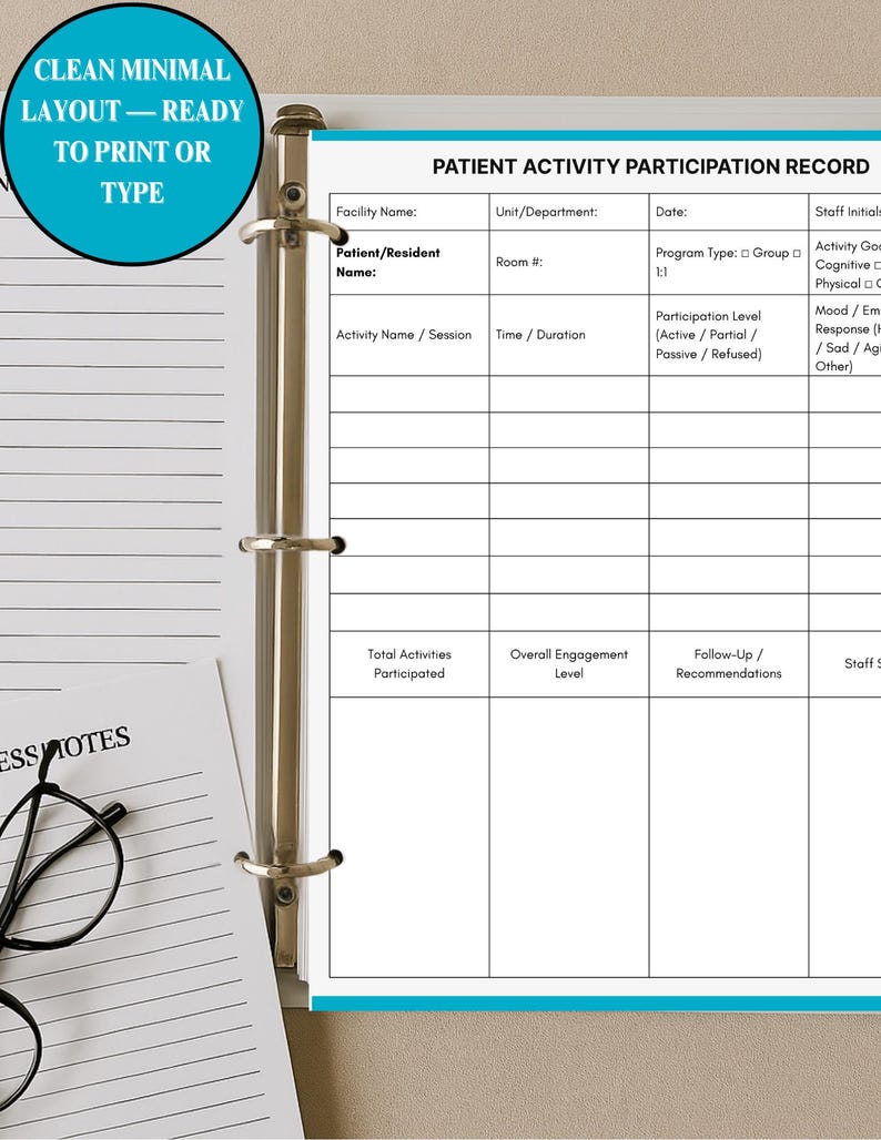 Printable Resident and Patient Activity Participation Log, PDF ...