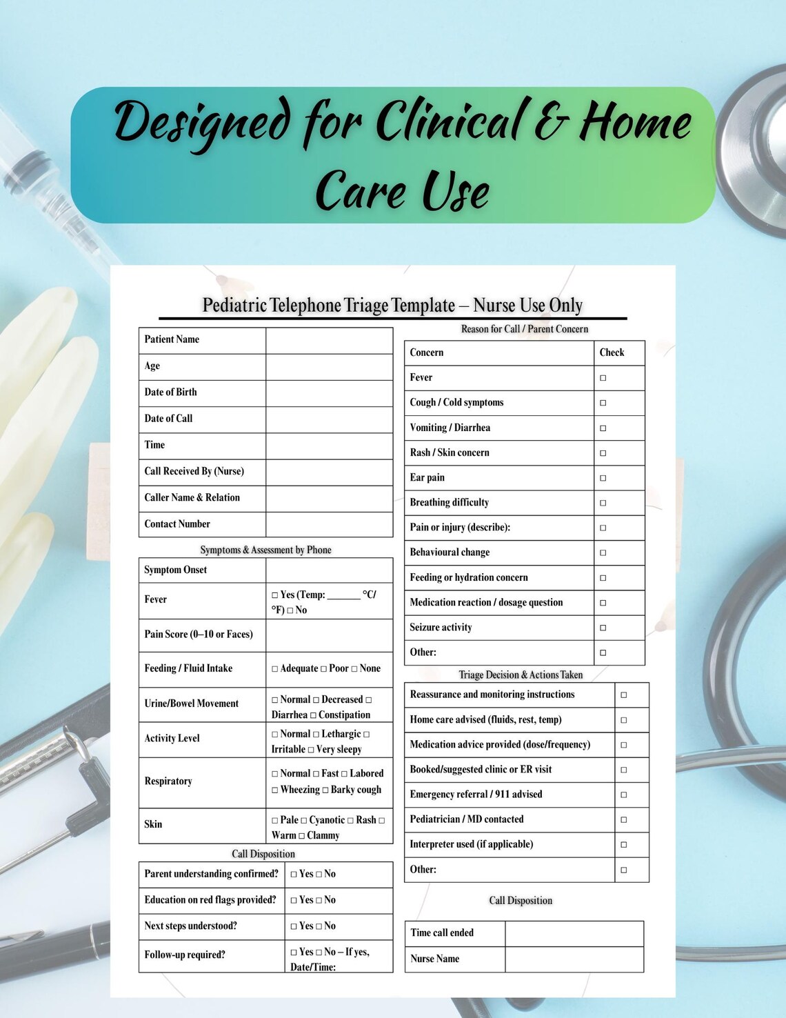 Telephone Triage Worksheet + Call Log – Non Editable PDF for Clinic ...