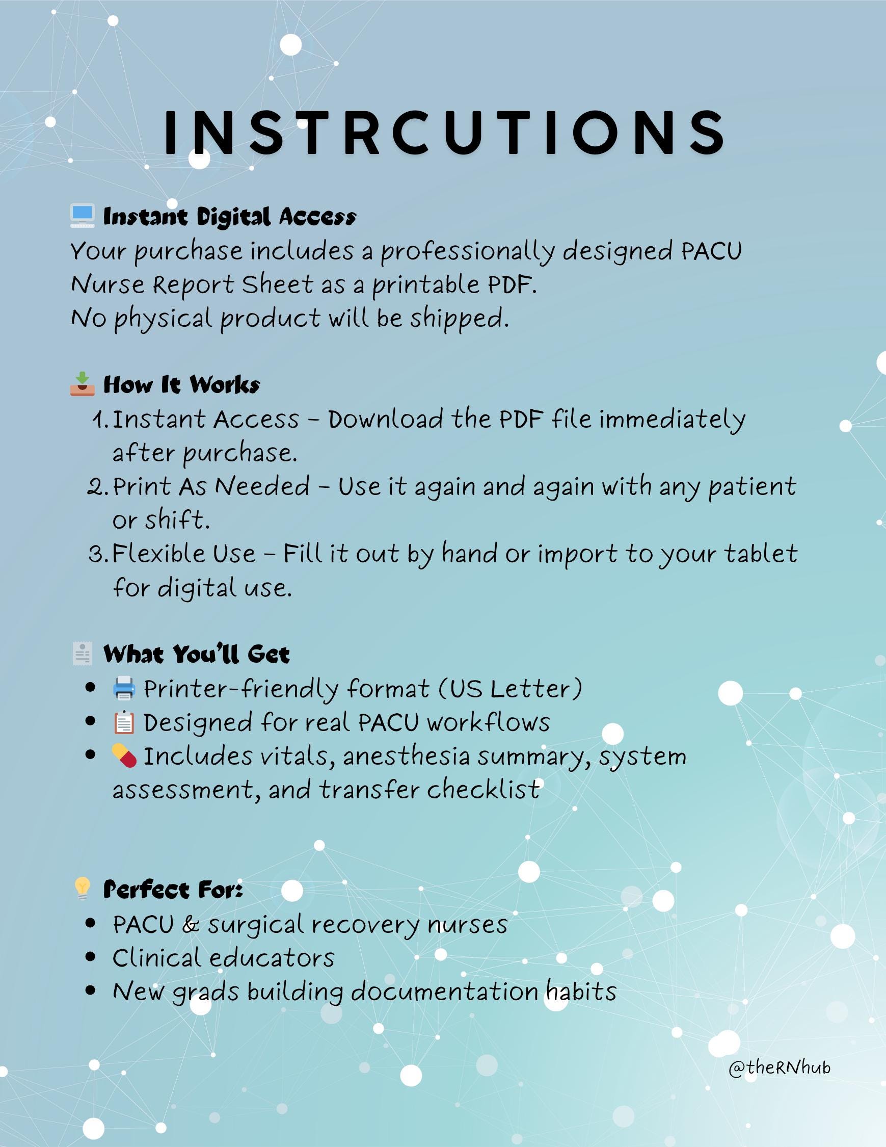 PACU Nurse Report Sheet, Pacu Nursing Printable Report Sheet, Digital ...