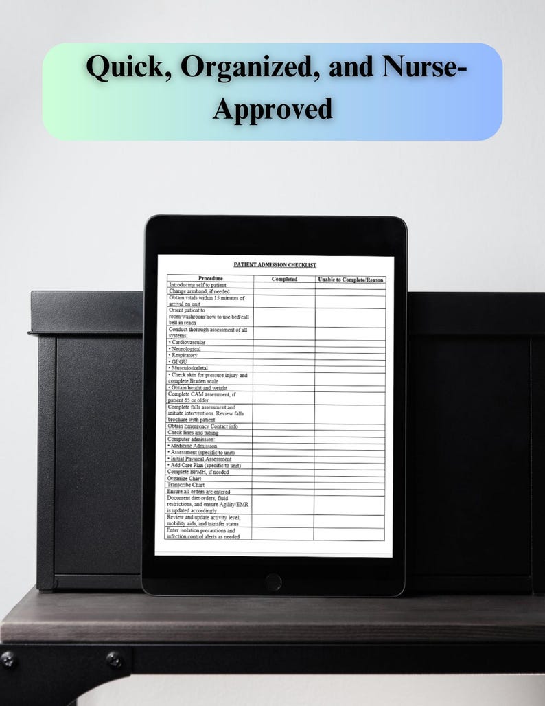 Patient Admission Checklist Template for Nurses, Editable Word Document ...