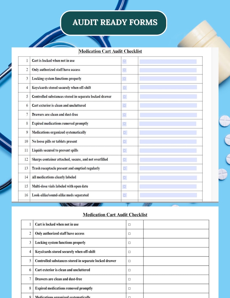 Medication Cart Audit Checklist, Fillable PDF, Nursing Form, LTC ...