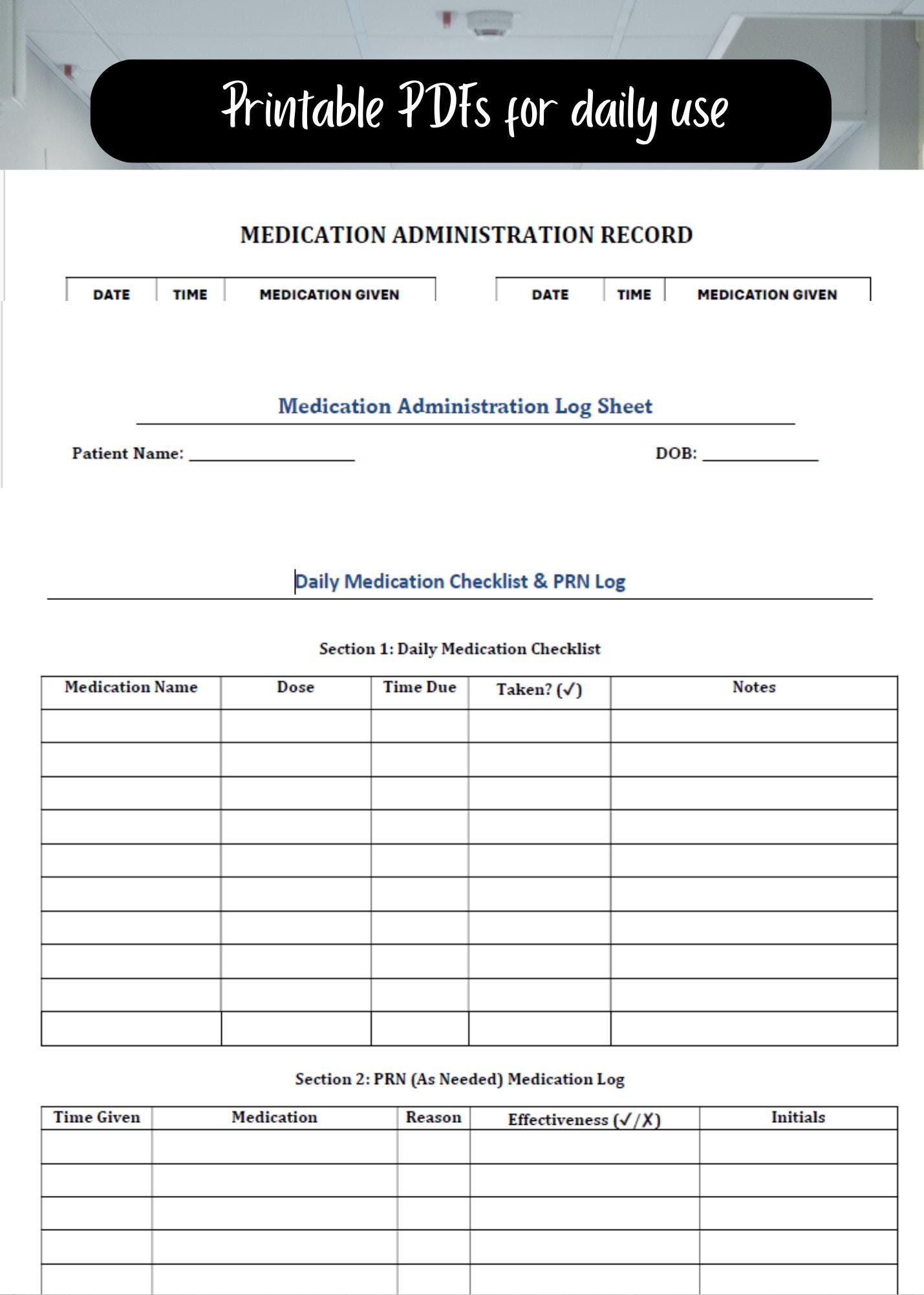 Printable Medication Administration Record Bundle, Nurse & Caregiver ...