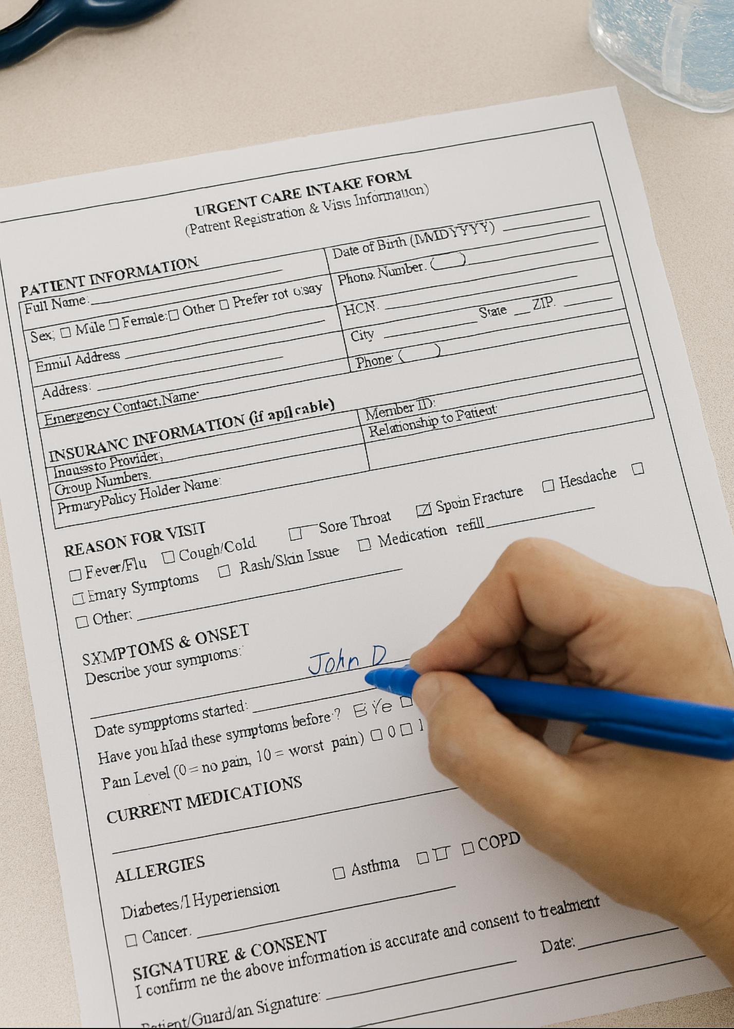 Printable Urgent Care New Patient Registration Form for Walk in Clinics ...