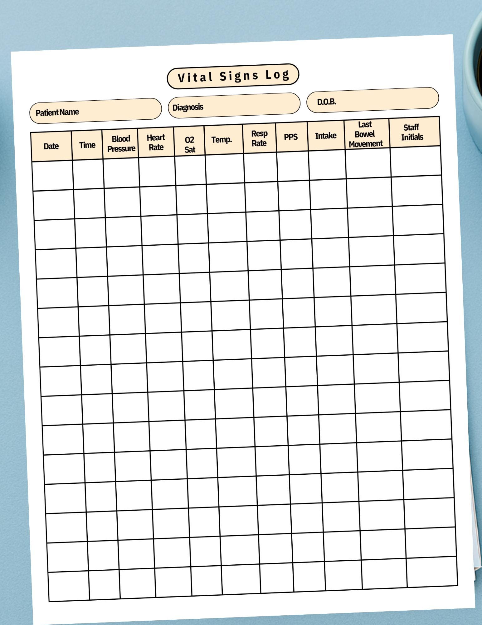 Printable Vitals Sheet for Nurses, SNF Vitals , LTC Vital Sheet ...